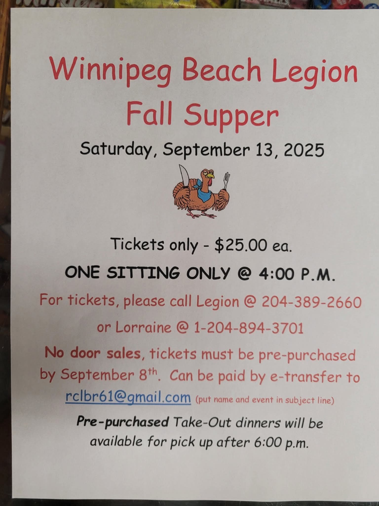 2025 Sept 13 – Winnipeg Beach Legion Fall Supper – Manitoba Fall Suppers