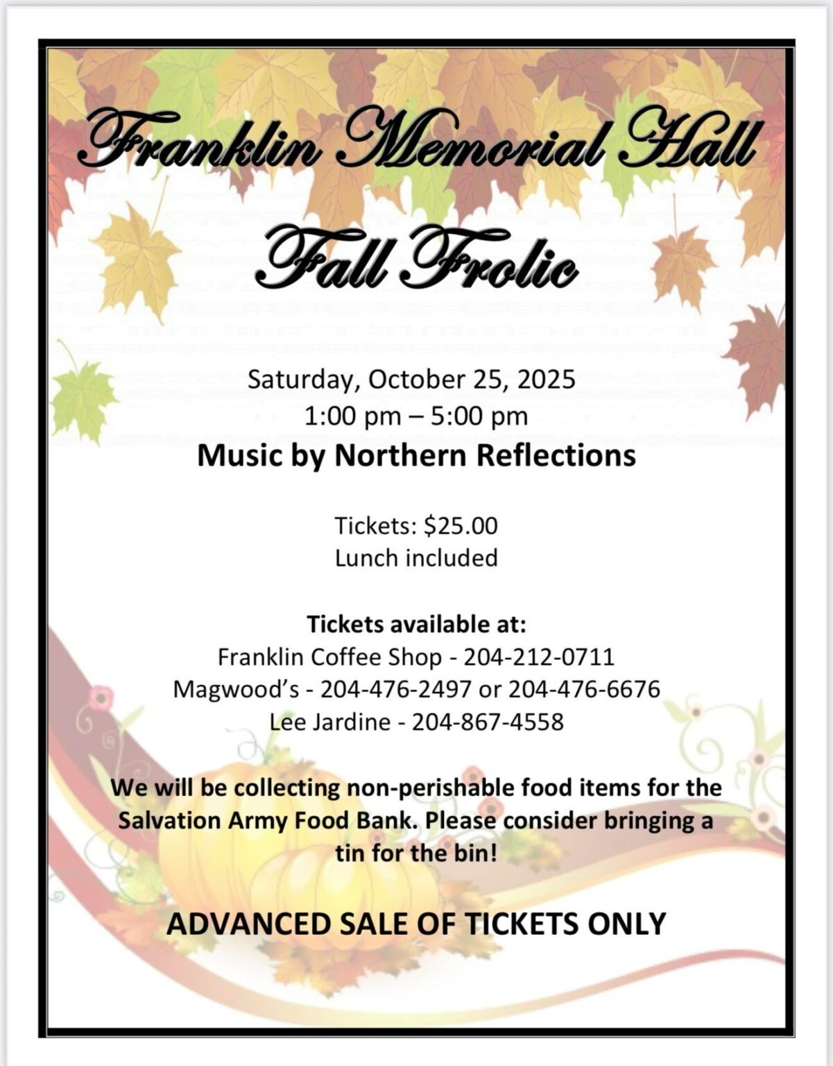 2025 Oct 25 – Franklin Memorial Hall Fall Frolic – Manitoba Fall Suppers